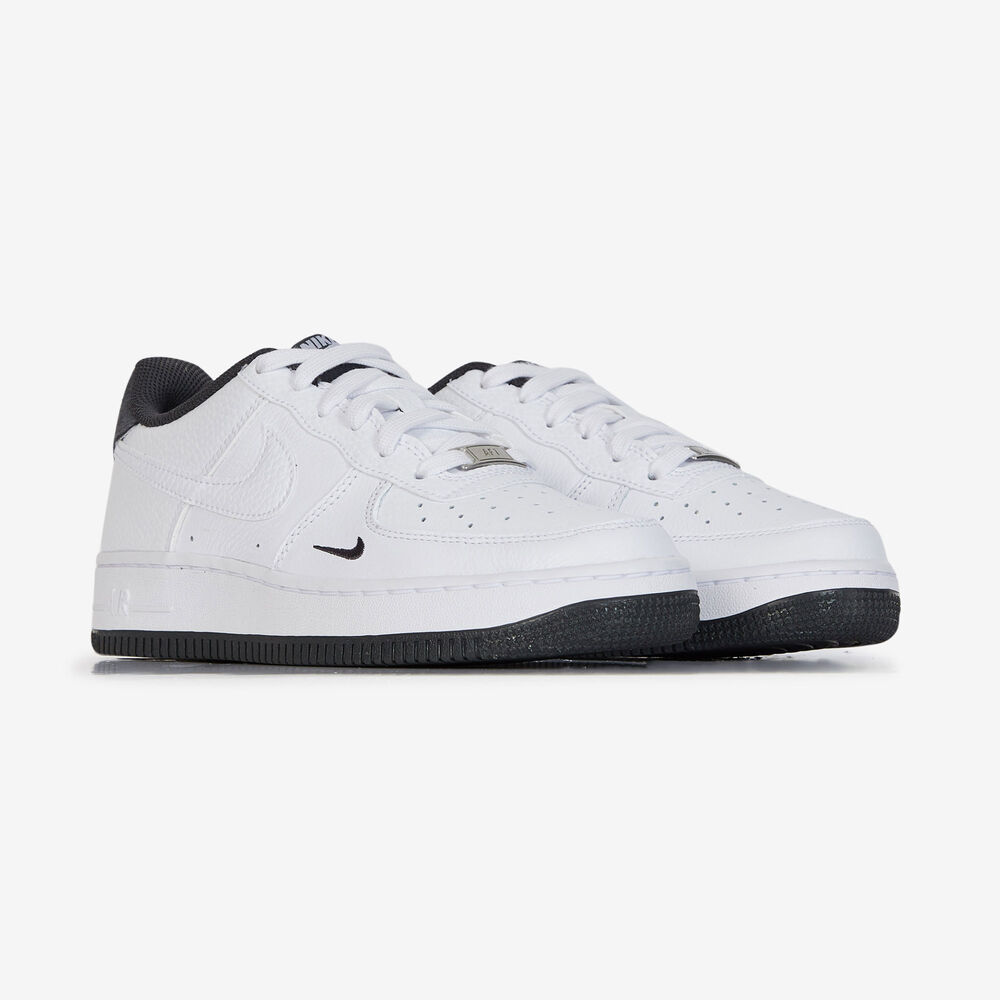 NIKE AIR FORCE 1 LOW MINI SWOOSH SNEAKERS ENFANT - BLANC/NOIR - LACETS ...