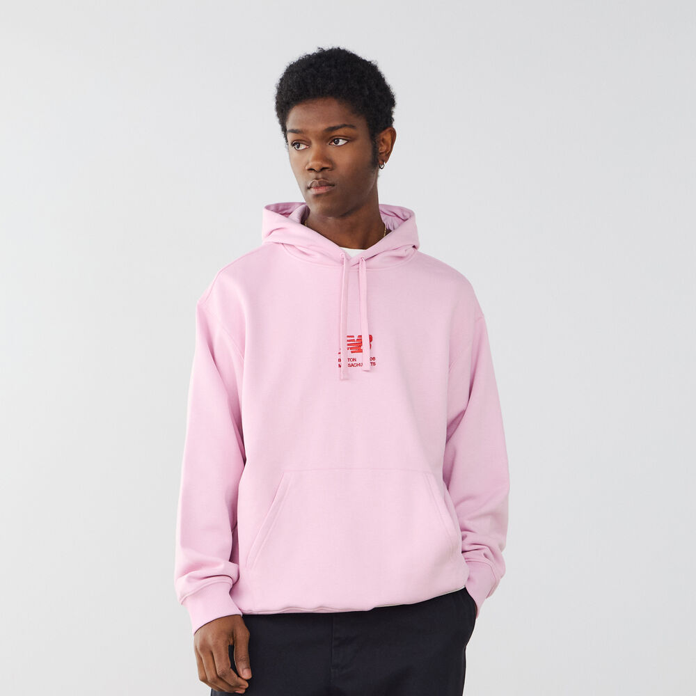 NEW BALANCE HOODIE EMBRO LOGO BOSTON 06 SWEAT HOMME - ROSE/ROUGE ...