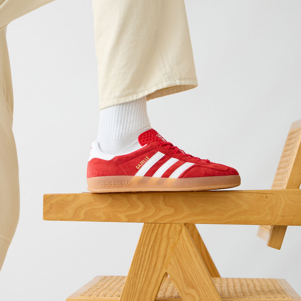 ADIDAS ORIGINALS GAZELLE INDOOR SNEAKERS HOMME - ROUGE/BLANC - LACETS ...