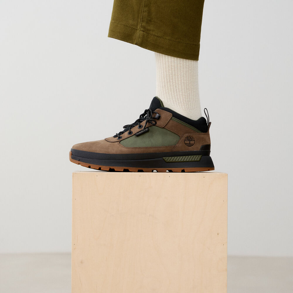 TIMBERLAND FIELD TREKKER LOW SNEAKERS HOMME - MARRON/VERT - LACETS ...