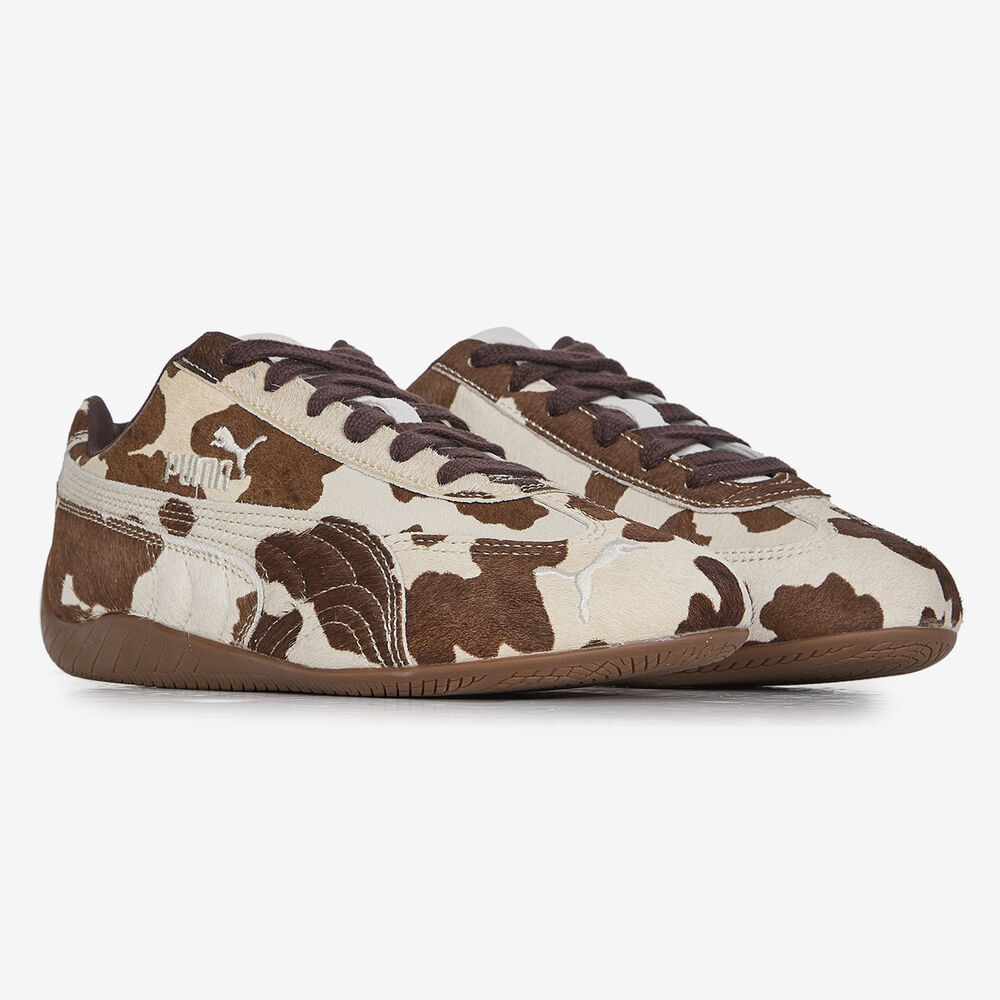 PUMA SPEEDCAT PONY HAIR COW SNEAKERS FEMME - BLANC/MARRON - LACETS ...