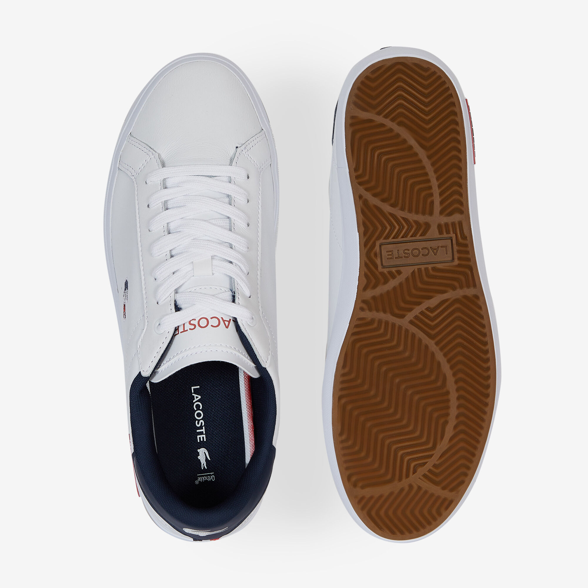 LACOSTE POWERCOURT SNEAKERS HOMME BLANC MARINE LACETS Courir