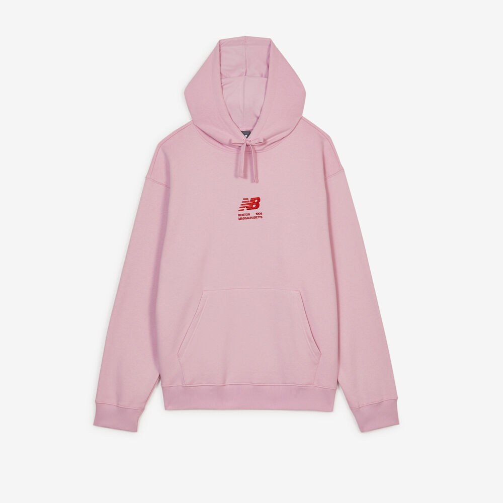 NEW BALANCE HOODIE EMBRO LOGO BOSTON 06 SWEAT HOMME - ROSE/ROUGE ...