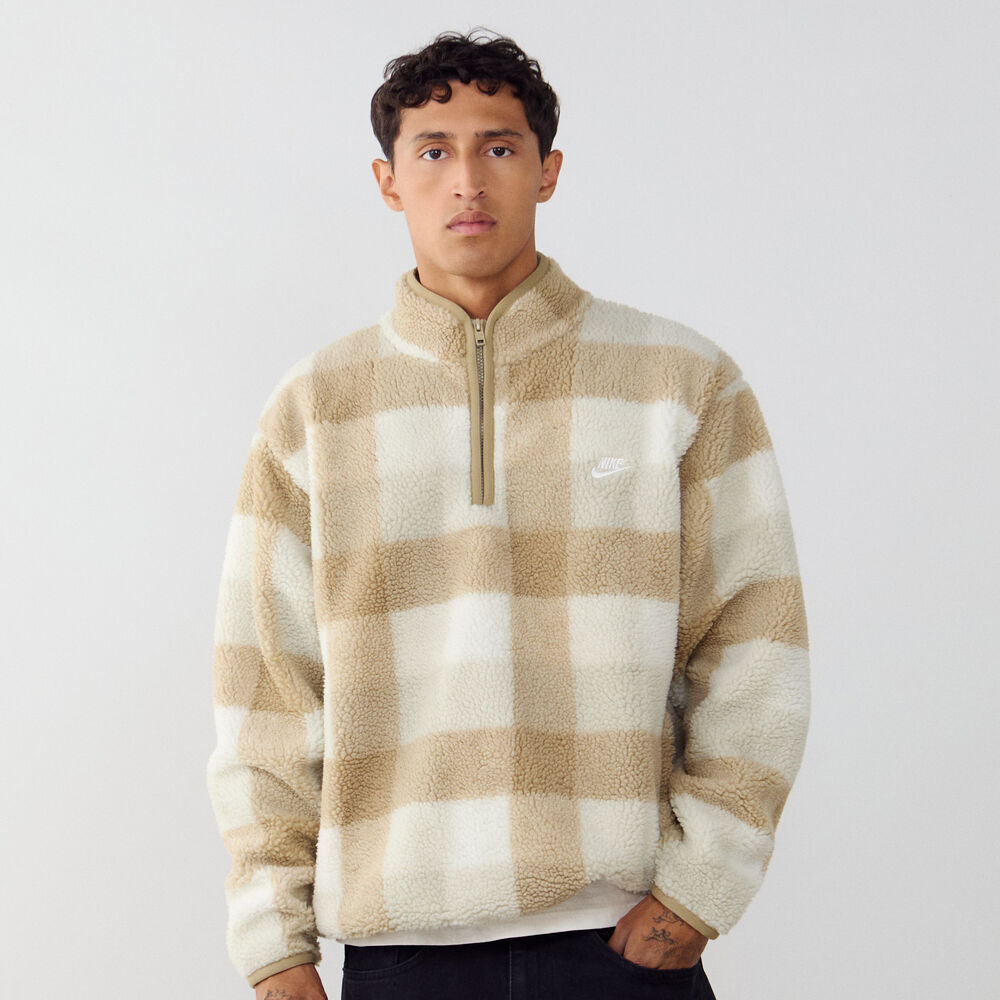 NIKE SWEAT HALF ZIP PLAID SHERPA SWEAT HOMME - MARRON/BLANC | Courir.com