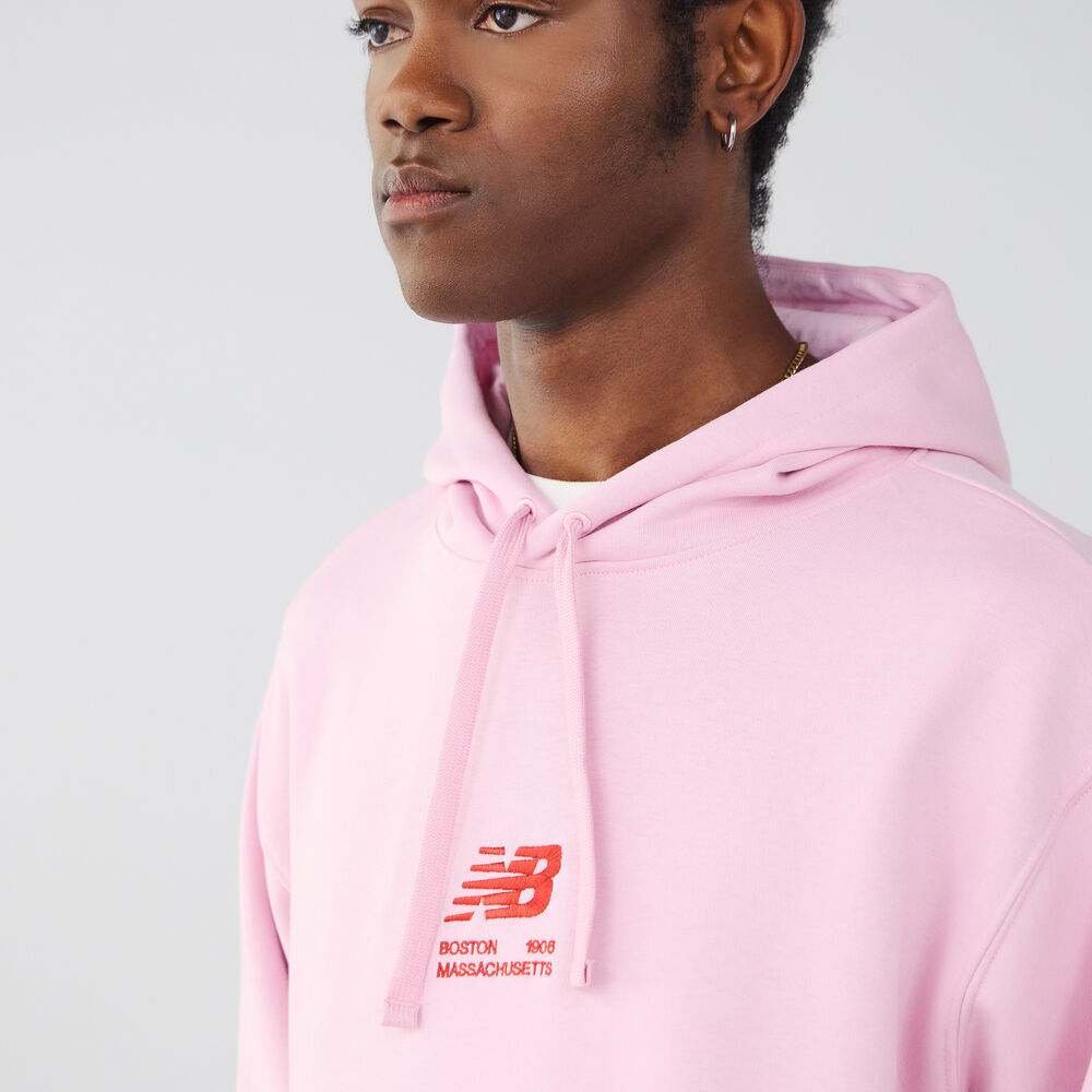 NEW BALANCE HOODIE EMBRO LOGO BOSTON 06 SWEAT HOMME - ROSE/ROUGE ...